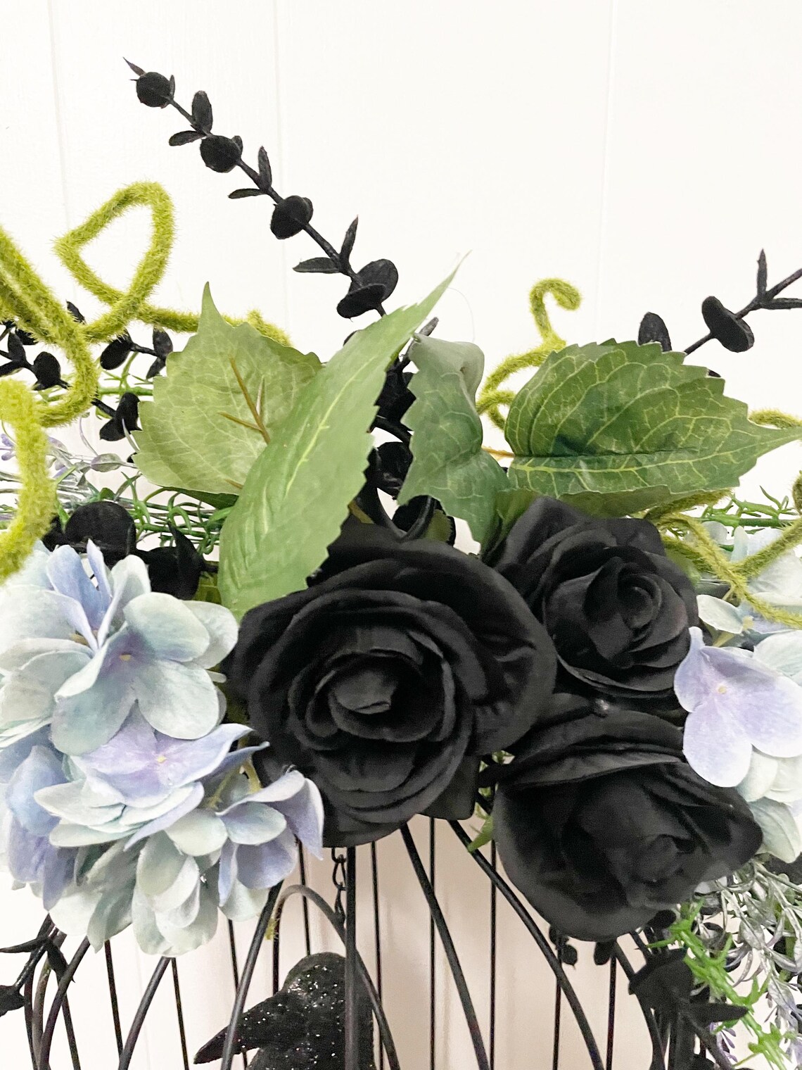Gothic Crow & Floral Halloween Centerpiece, Spooky Black Birdcage Decor ...