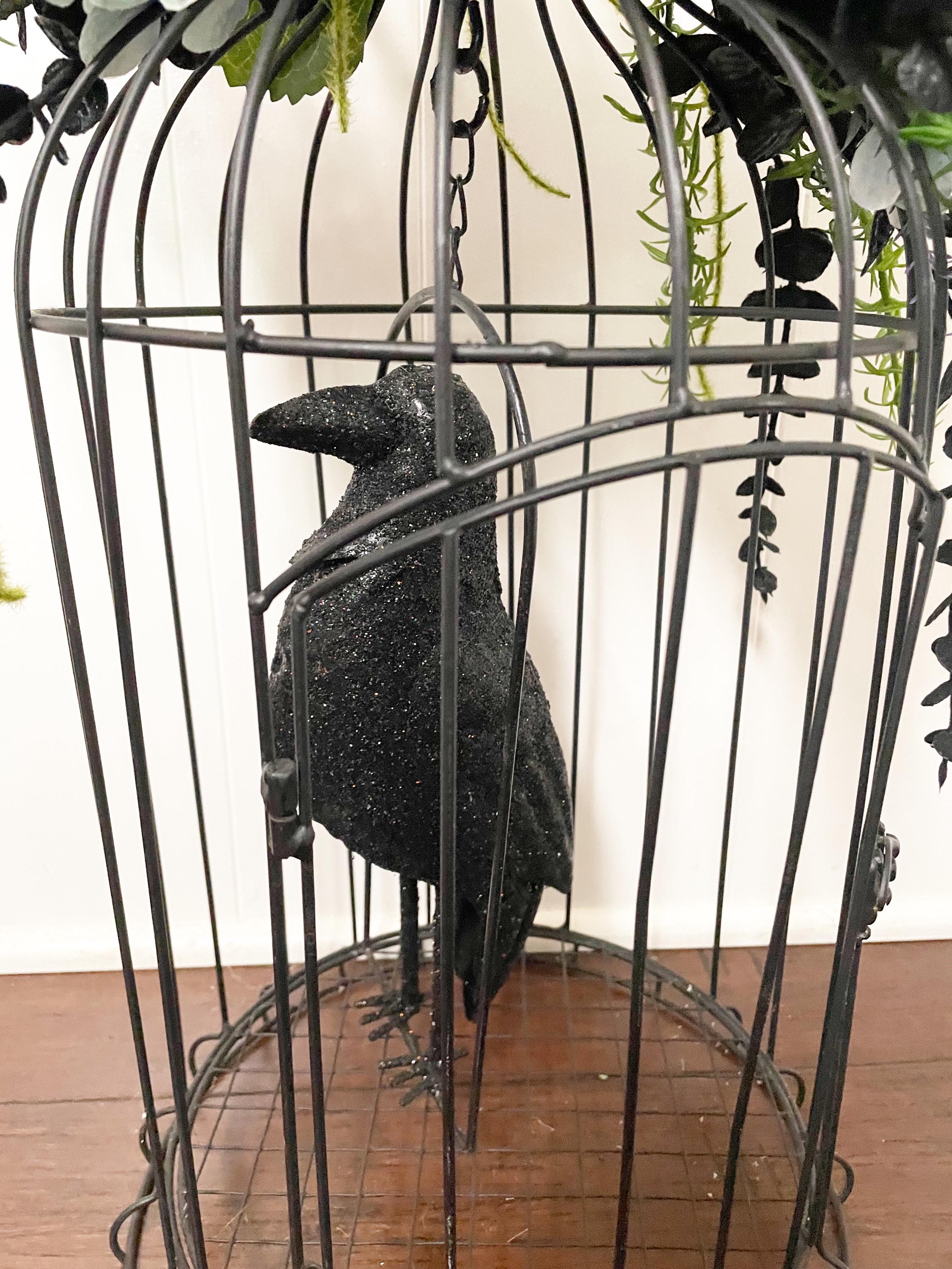 Gothic Crow & Floral Halloween Centerpiece, Spooky Black Birdcage Decor ...