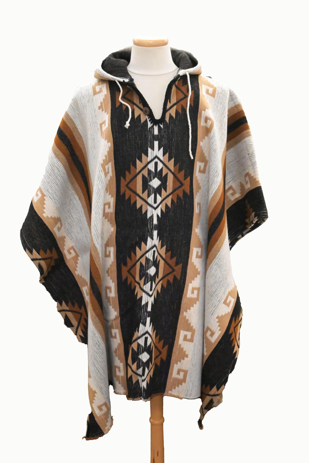 Geometric Poncho Brown, Native Poncho, Southwestern Poncho, Poncho ...