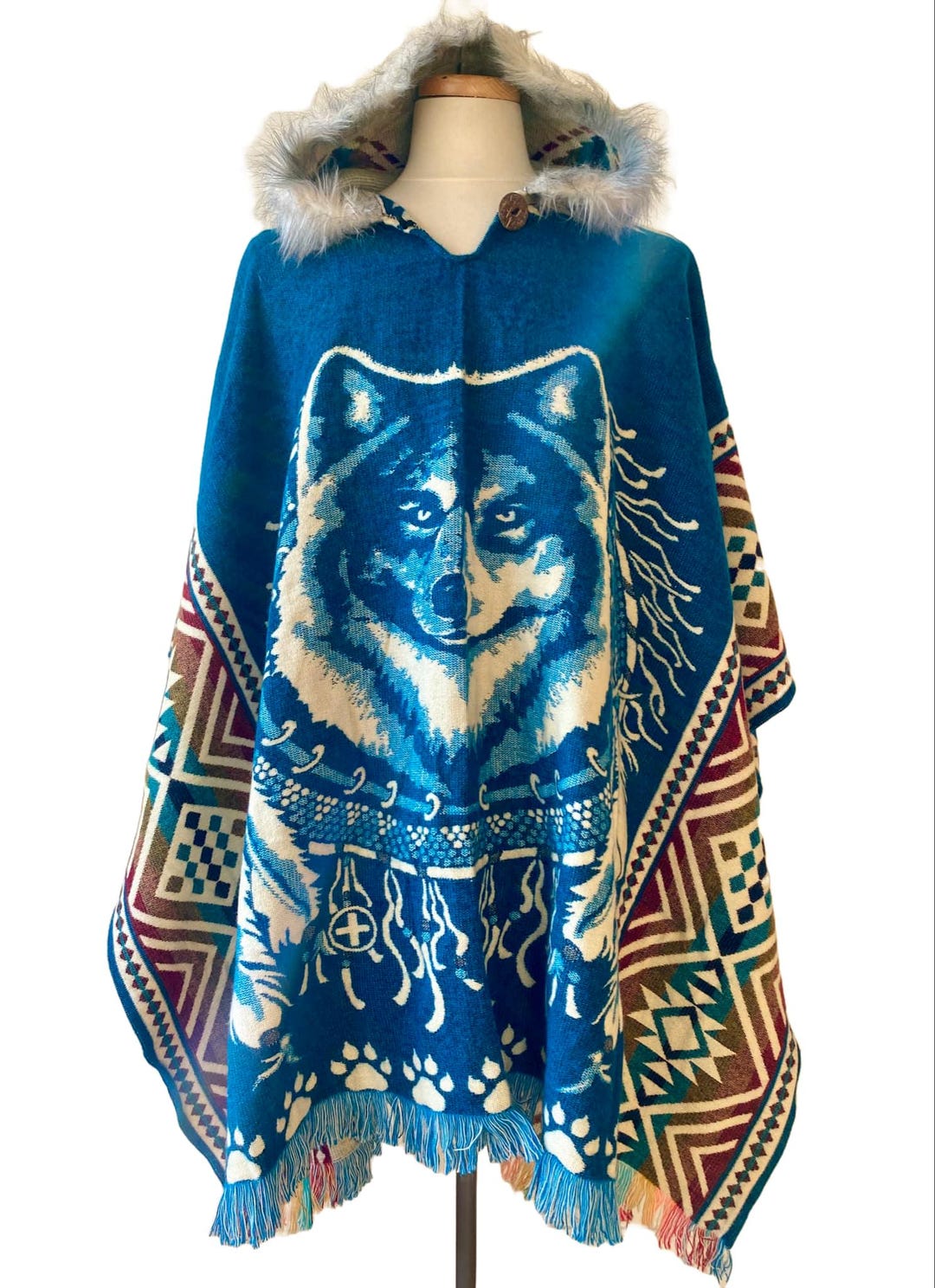 Turquoise Alpaca Wolf Poncho: Andean Native Design - Etsy