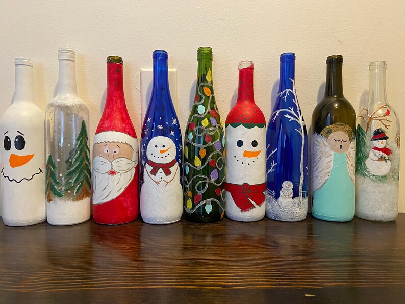 Holiday/ Personalized Hand Painted Wine Bottles - Etsy
