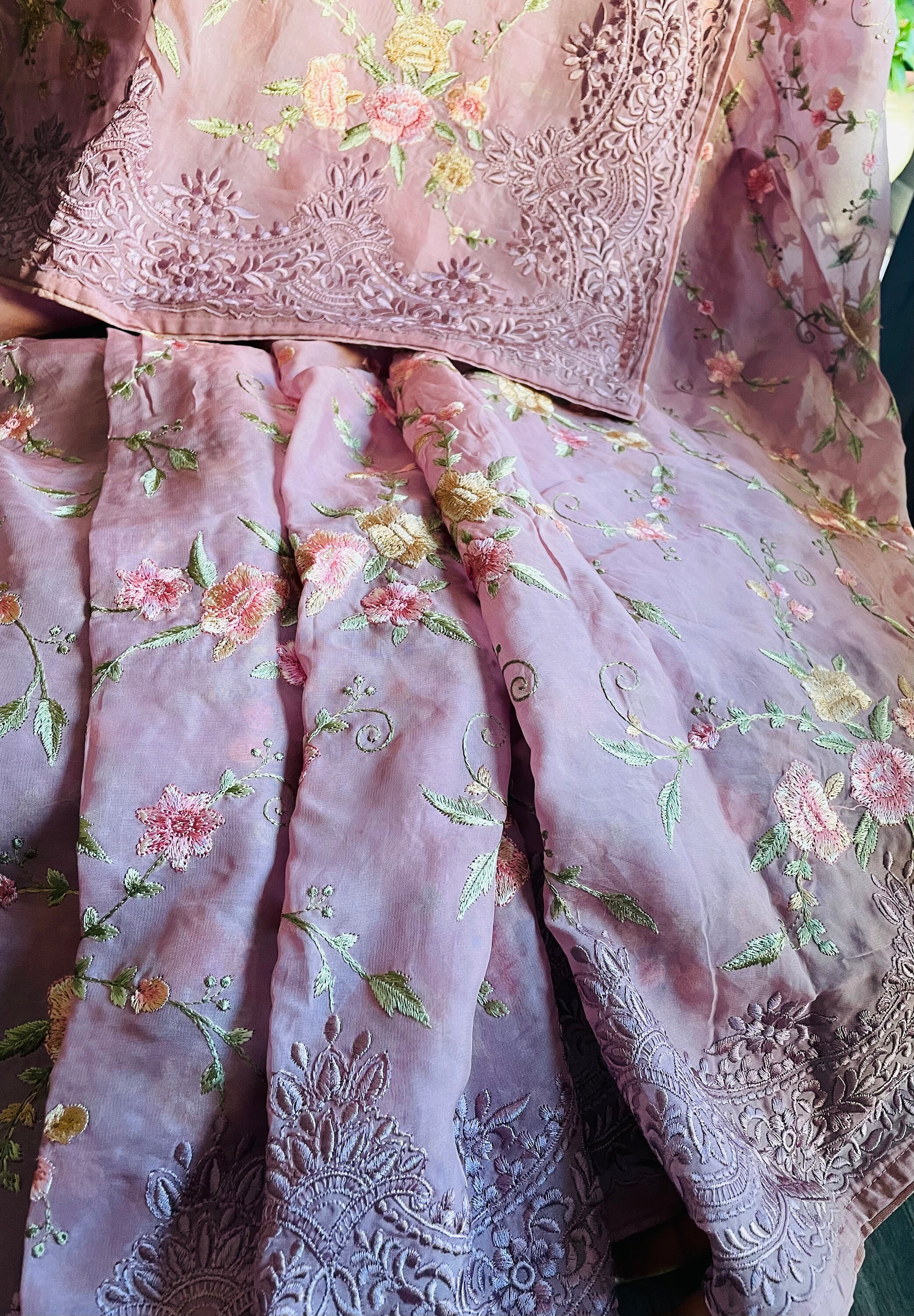 Kashida Work Organza Saree - Etsy