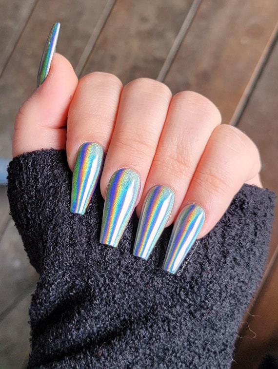 Holographic nails Luxury press on nails Fake nails Glue on - Etsy.de