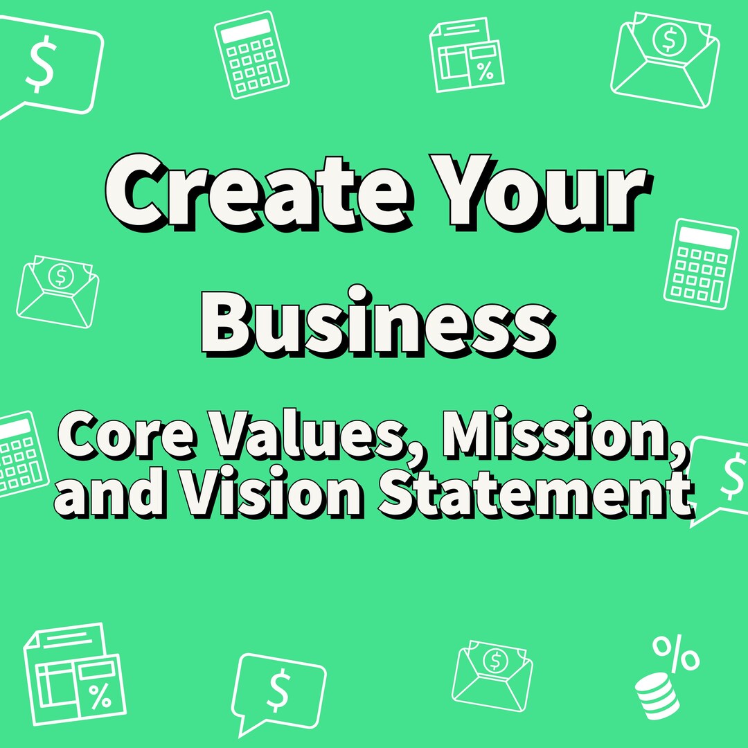Business Mission Statement, Vision Statement, Core Values Worksheet ...