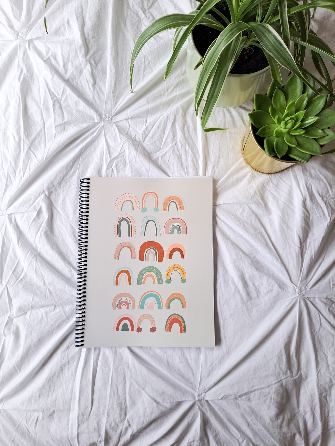 Rainbow Aesthetic Notebook soft Cover Spiral Journal, Lined Paper ...
