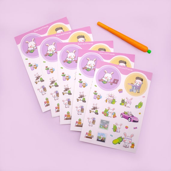 Stickers Pen Set Cute Stickers Carrot Pen Cute | Etsy
