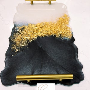 Large Decorative Resin Tray, Luxury Gold Geode Resin Tray, Serving Tray ...