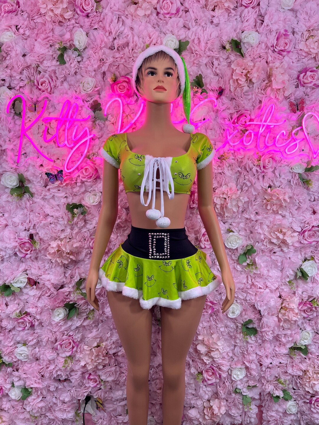 Christmas Sexy Grinch Costume Two Piece Holiday Outfit Festive Womens ...