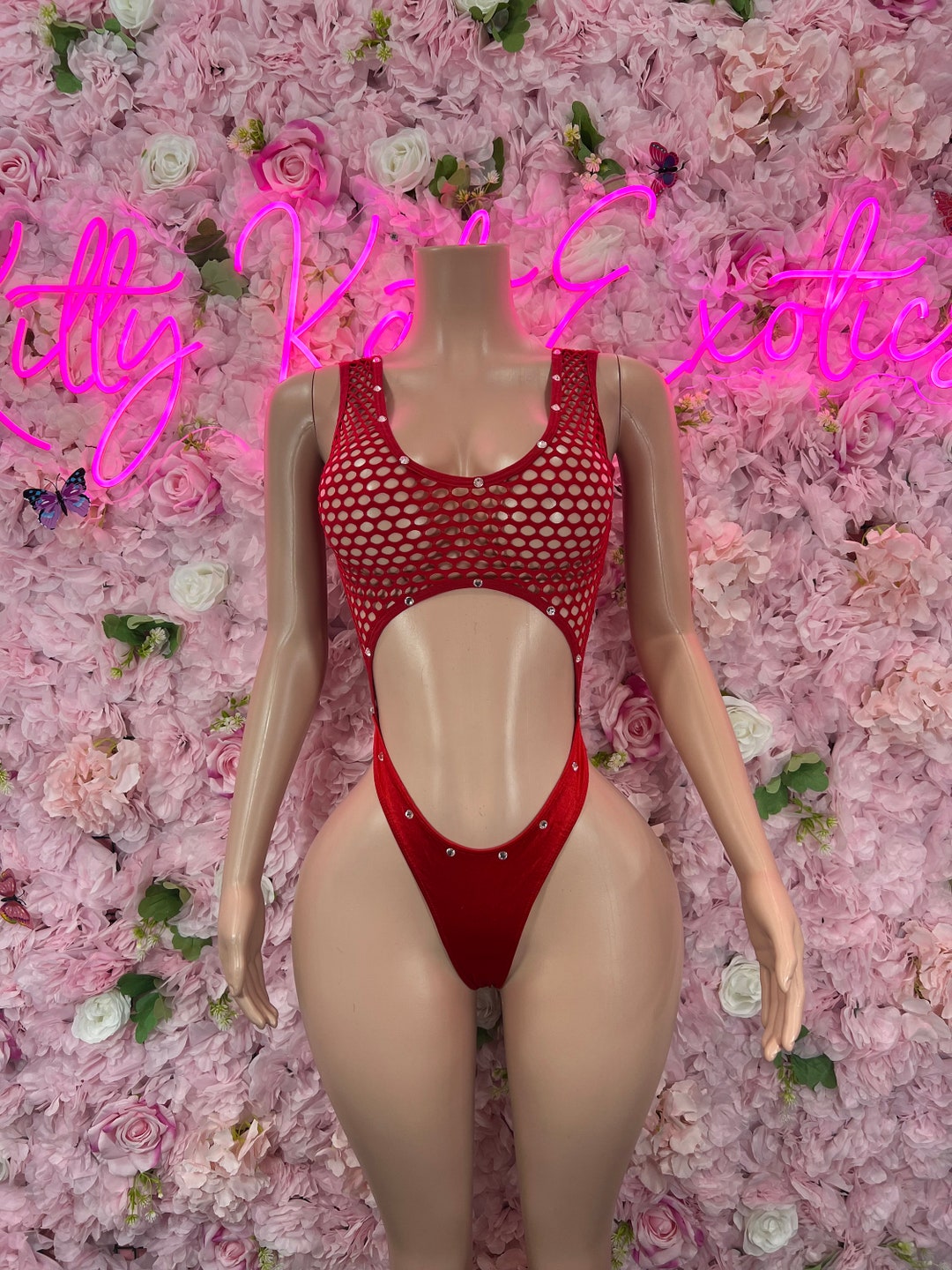 One Piece Red Fishnet - Etsy