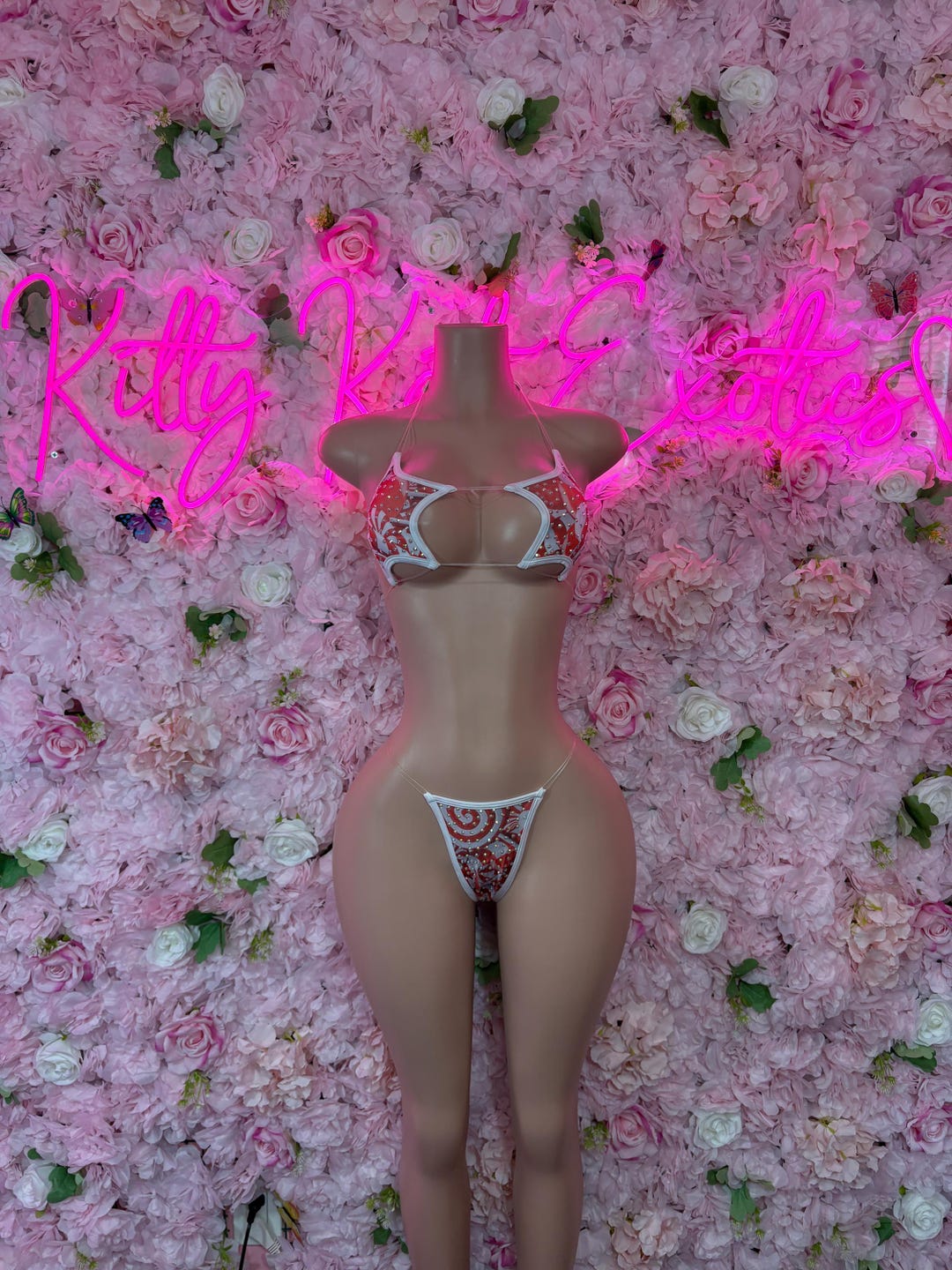 Rave Outfit Two Piece Red Rhinestone - Exotic Dancewear Bikini Set ...