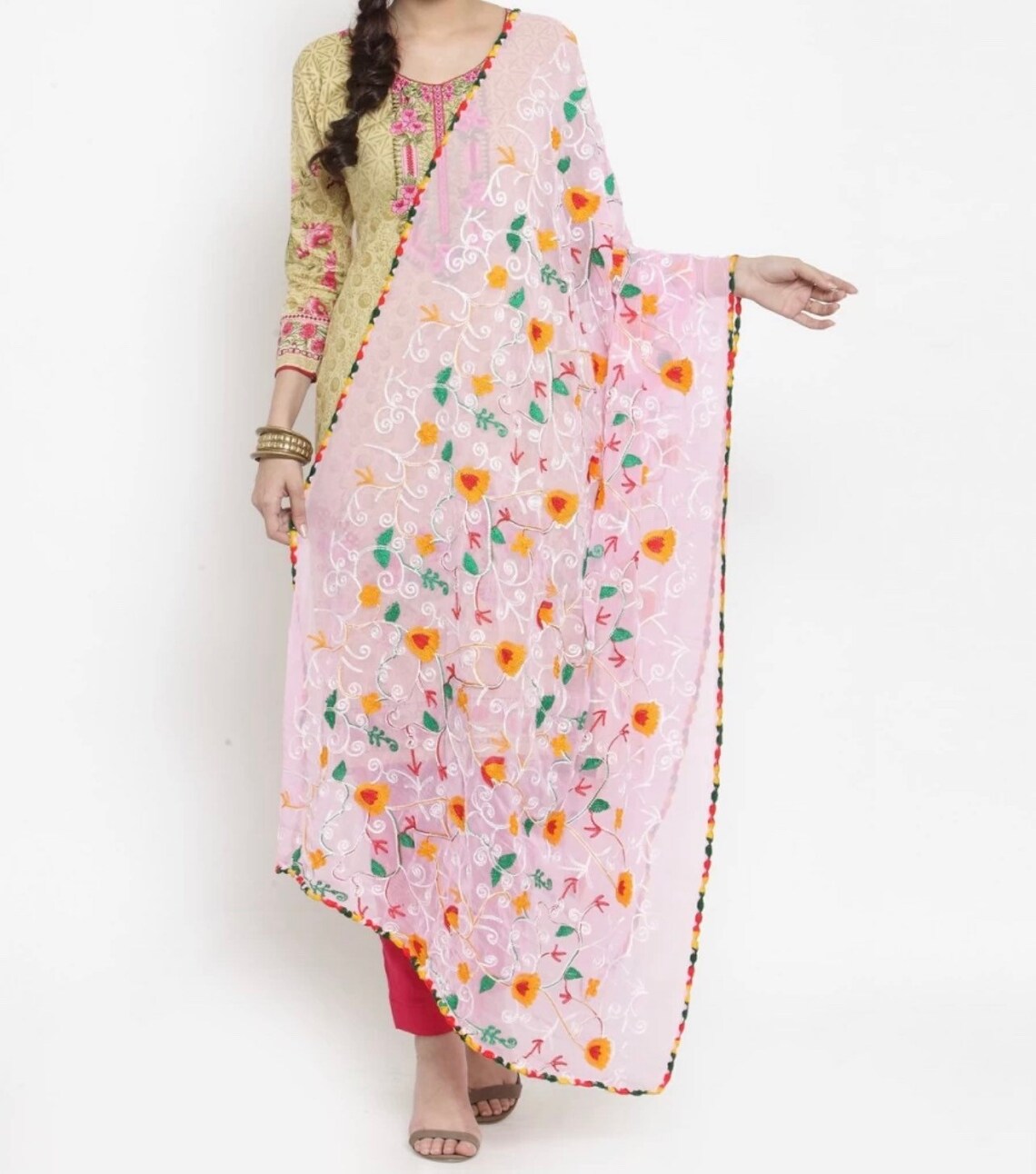 Phulkari pink embroidered Dupatta for women from Amritsar | Etsy