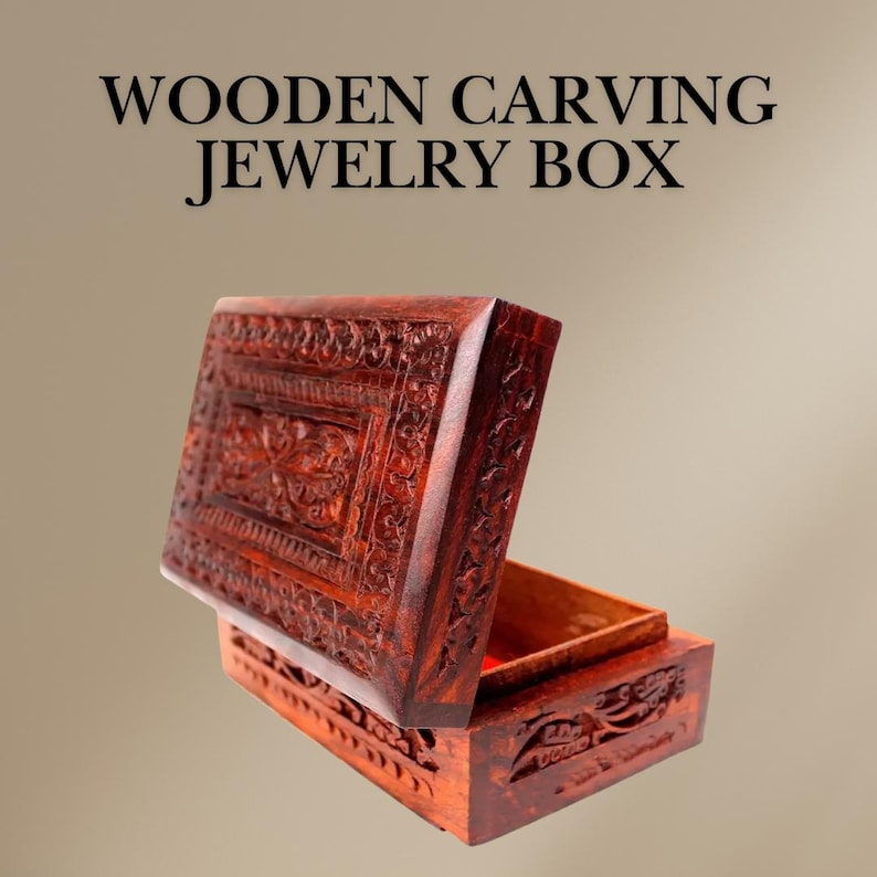 Foldable Antique Wooden Jewelry Box – Large Carved Jewelry Organizer ...