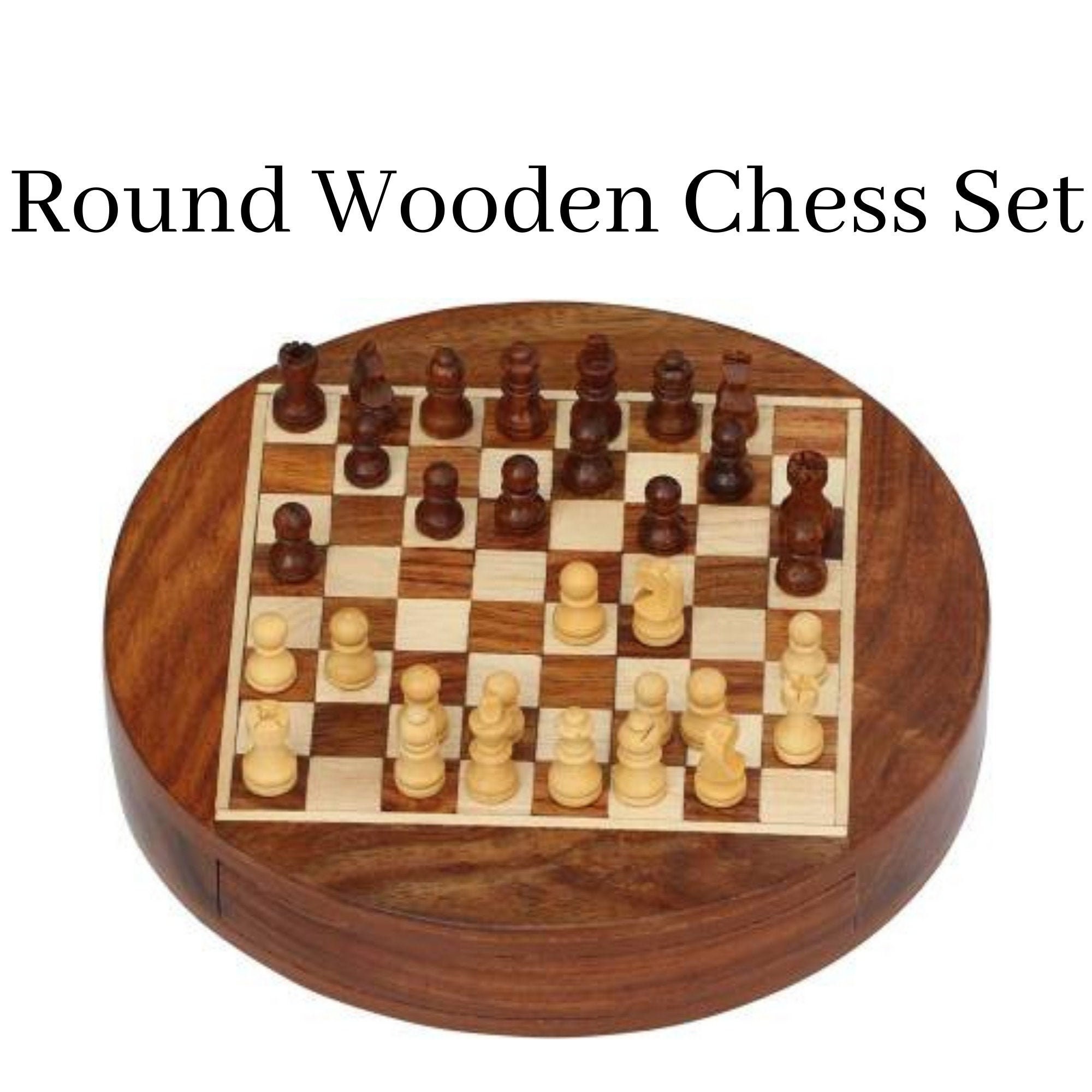 Round Wooden Elite Chess Set With Chess Men, Board Game, Fun Games - Etsy