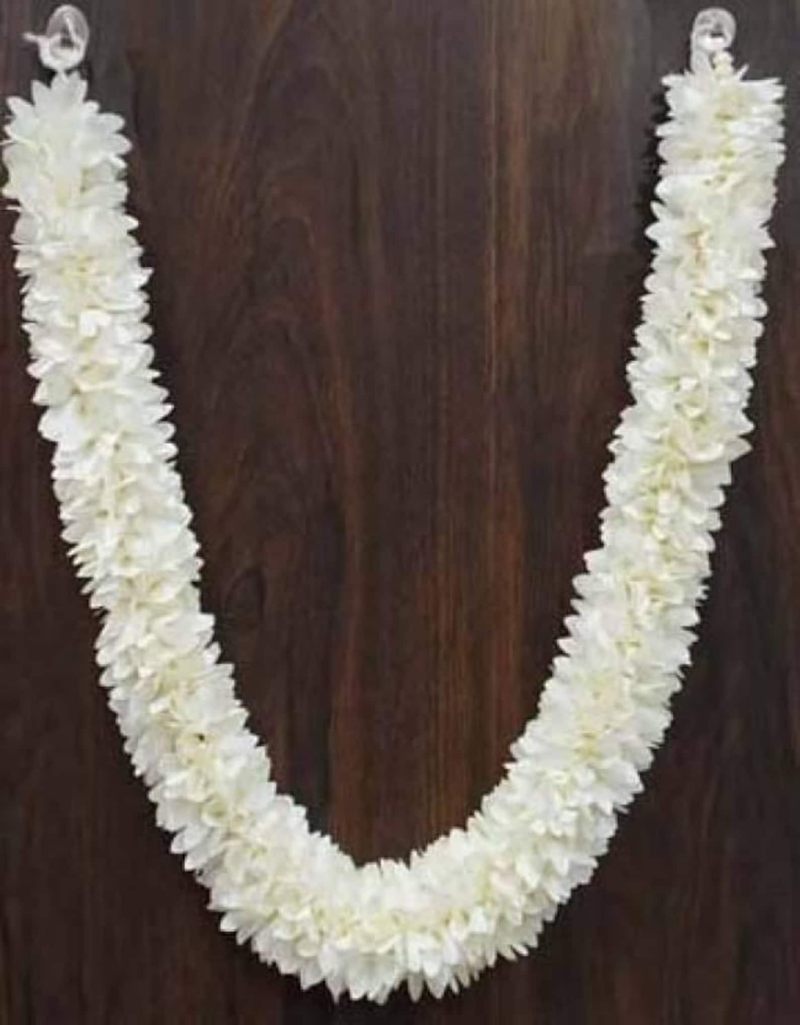 Artificial White Flower Mala Garland, Reusable Puja Haar for Mandir ...
