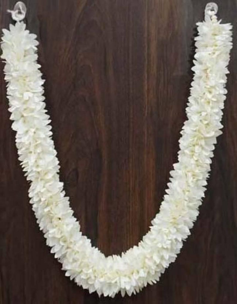 Artificial White Flower Mala Garland, Reusable Puja Haar for Mandir ...