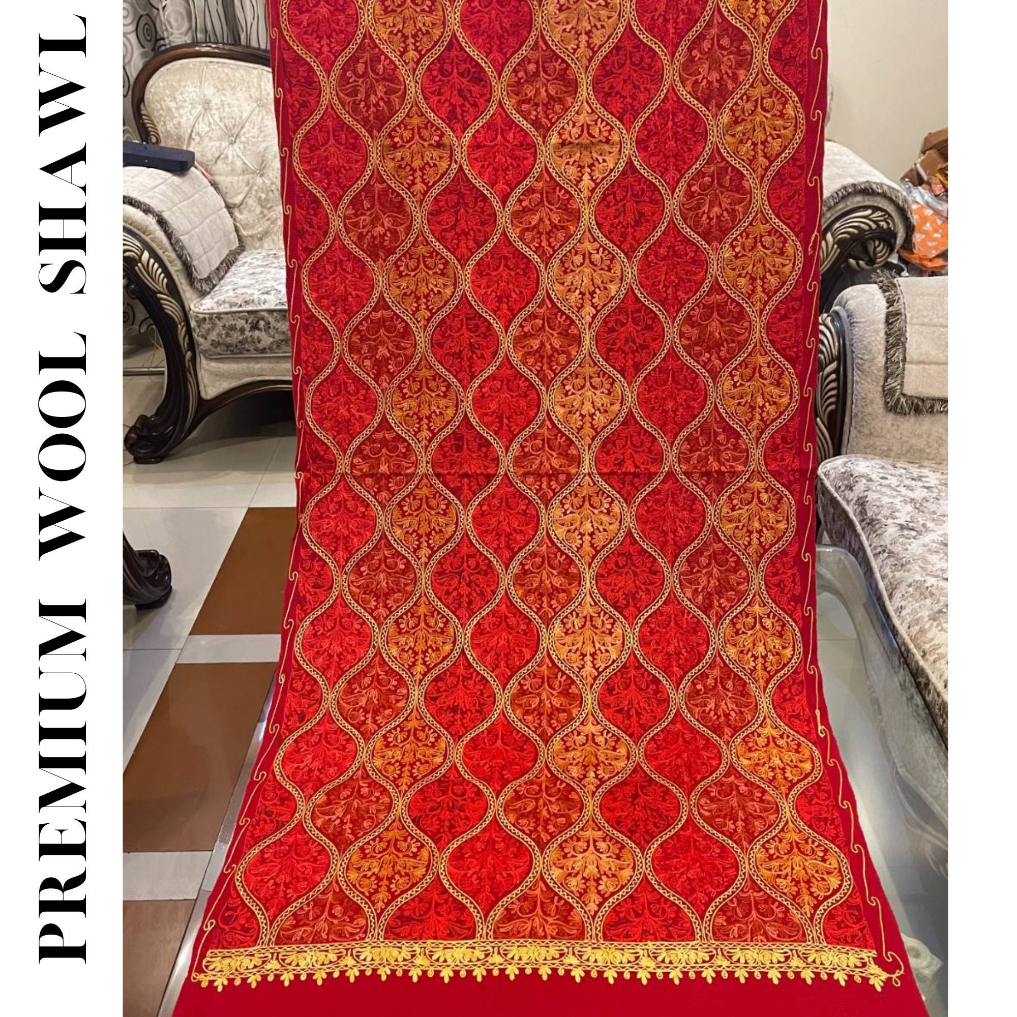 Embroidered Red Shawl, Wedding Shawl, Kashmiri Shawl for All Occassions ...