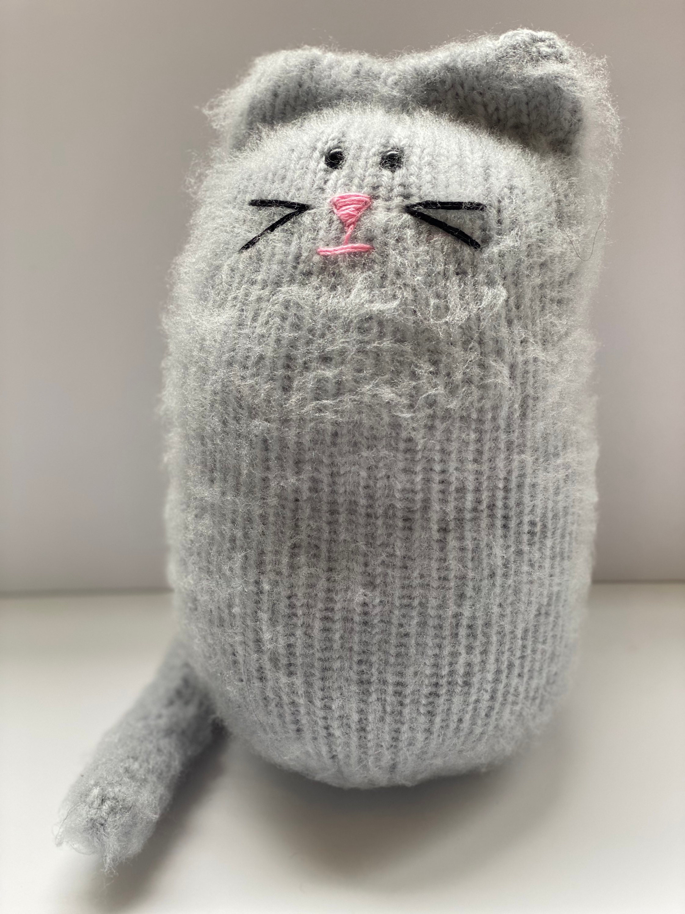 Fat Grey Cat , Chunky Grey Cat, Grey Cat Plushie , Handknit Cat - Etsy
