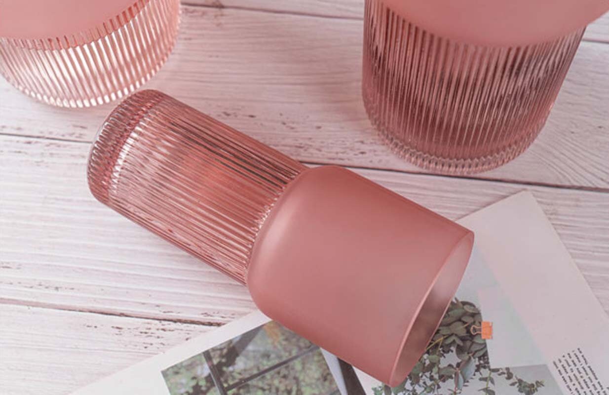 Pink Glass Vase Frosted Texture Modern Creative Cylindrical | Etsy
