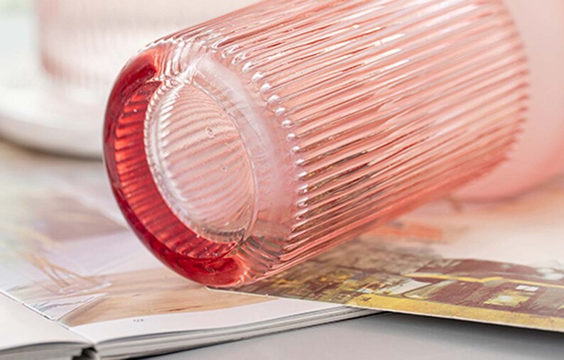 Pink Glass Vase Frosted Texture Modern Creative Cylindrical | Etsy