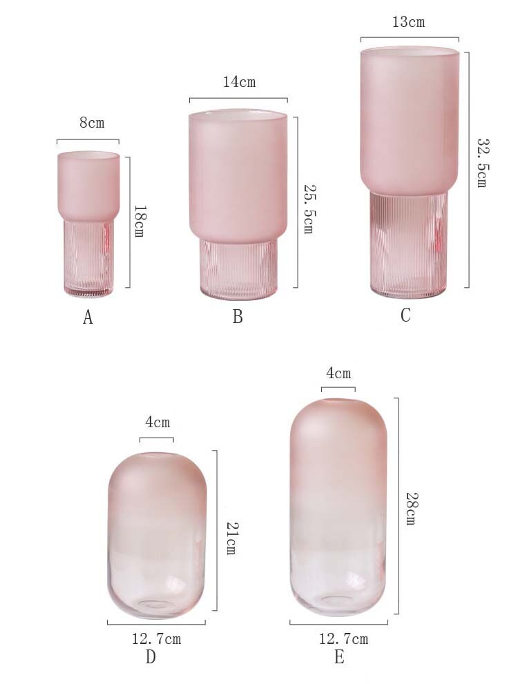 Pink Glass Vase Frosted Texture Modern Creative Cylindrical | Etsy