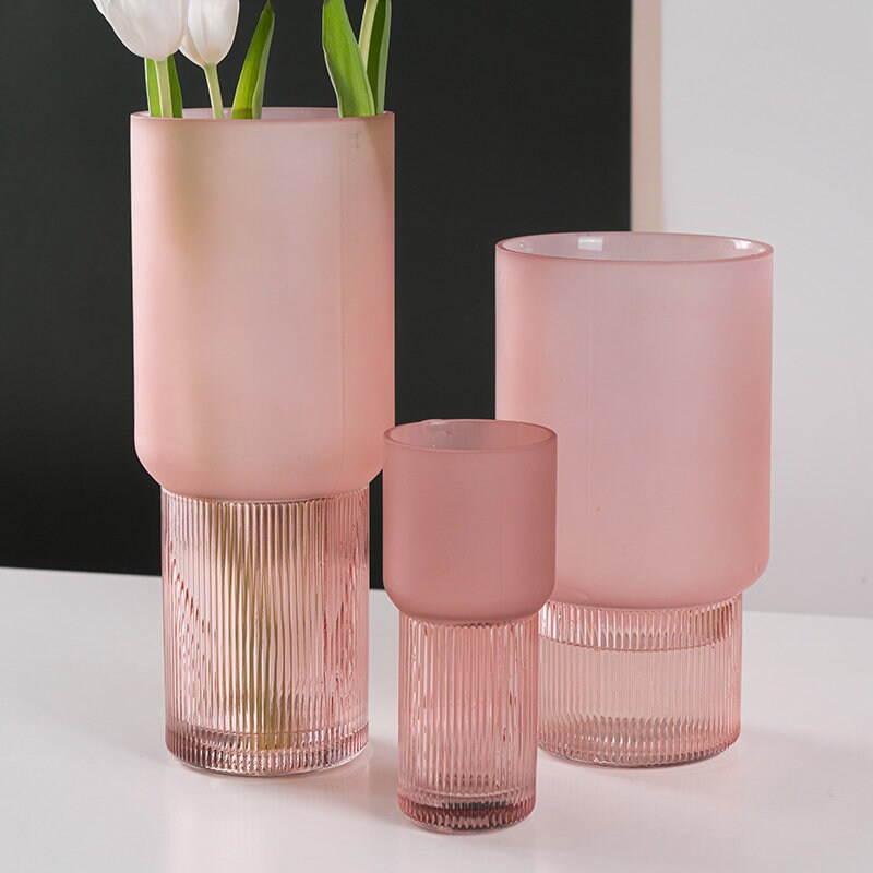 Pink Glass Vase, Frosted Texture Modern Creative, Cylindrical ...
