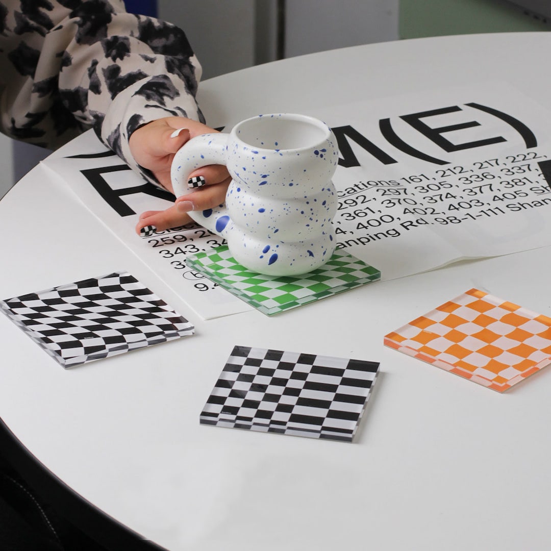 Retro Acrylic Checkerboard Grid Coaster Ins Office Milk Tea - Etsy
