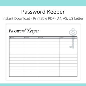 Password Keeper Printable Password Tracker Password Log - Etsy