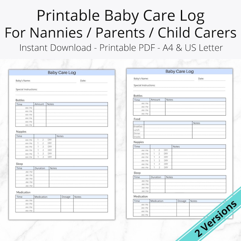 Printable Baby Care Log Insert. Daily Infant Care Log. Child Care ...