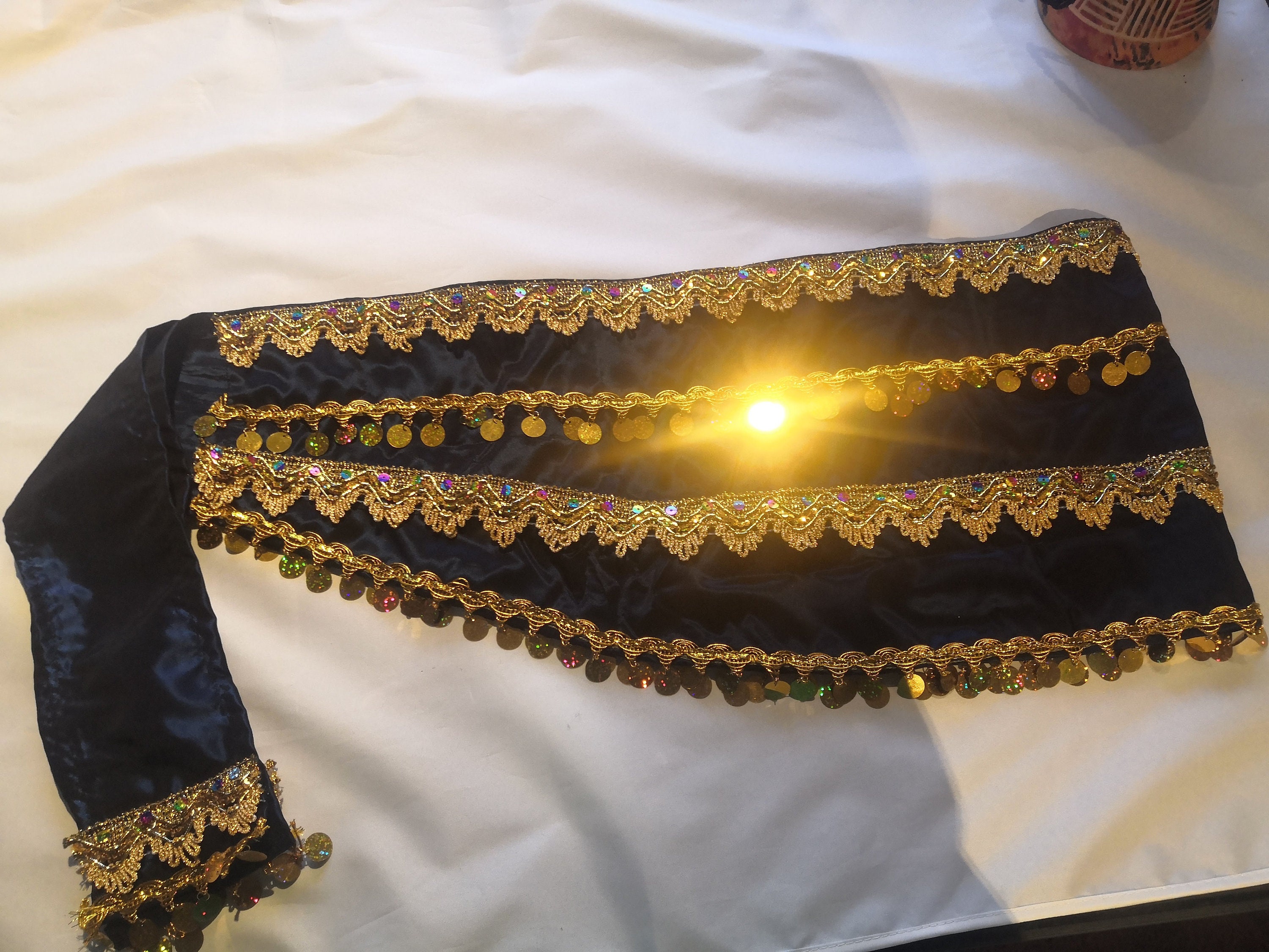 Dark Blue And Gold Belly Dance Coin Belt Belly Dance Hip Scarf For