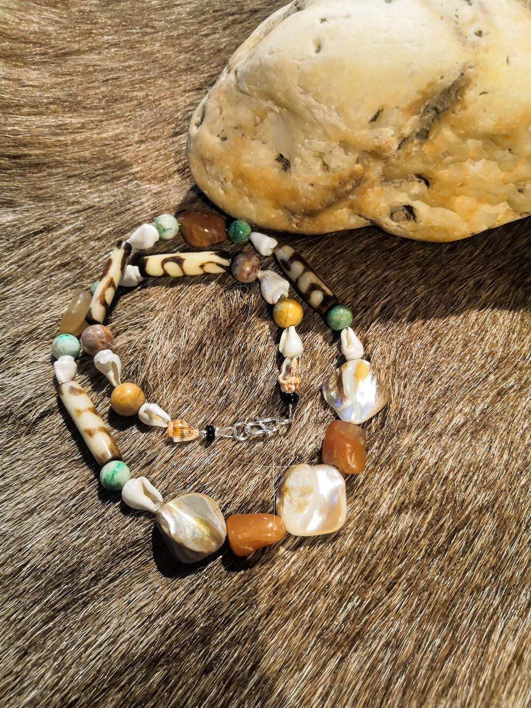Prehistoric, Stone-age Inspired Necklace of Semi-precious Stones and ...