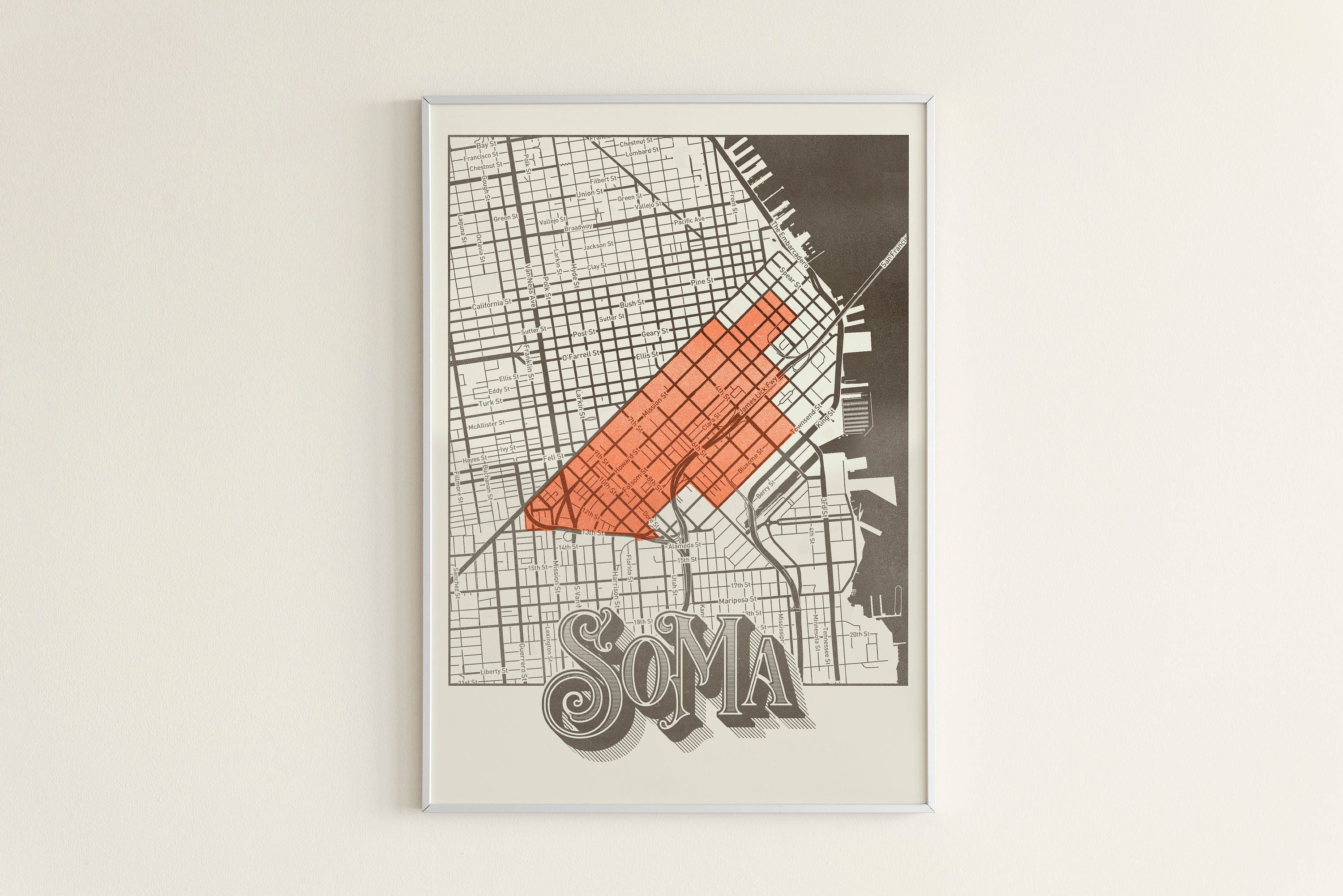 San Francisco, Soma Neighborhood Map Poster Wall Art, Orange - Etsy