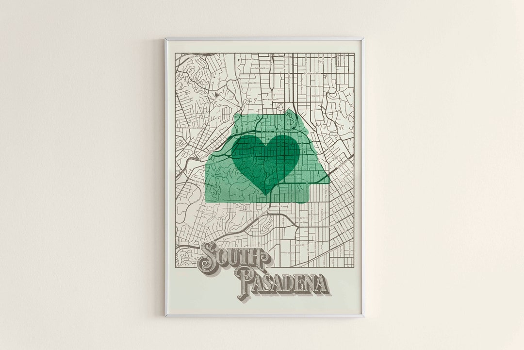 Los Angeles South Pasadena Vintage Map Poster - Available in Multiple ...