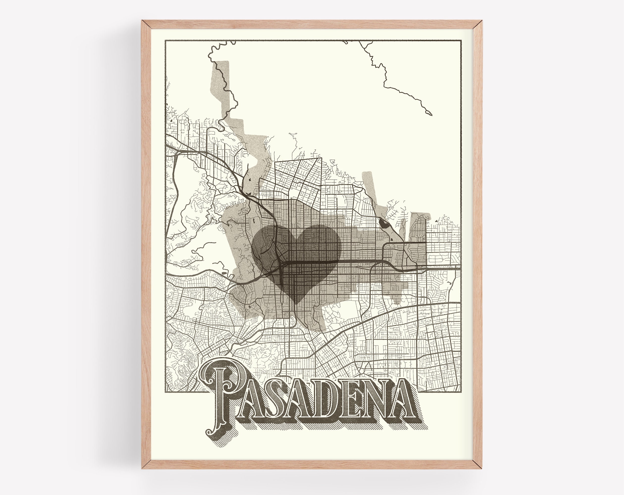 Pasadena Los Angeles Neighborhood Map Poster Wall Art - Etsy