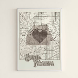 Los Angeles South Pasadena Vintage Map Poster - Available in Multiple ...