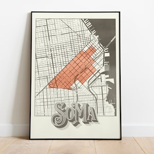 San Francisco, Soma Neighborhood Map Poster Wall Art, Orange - Etsy