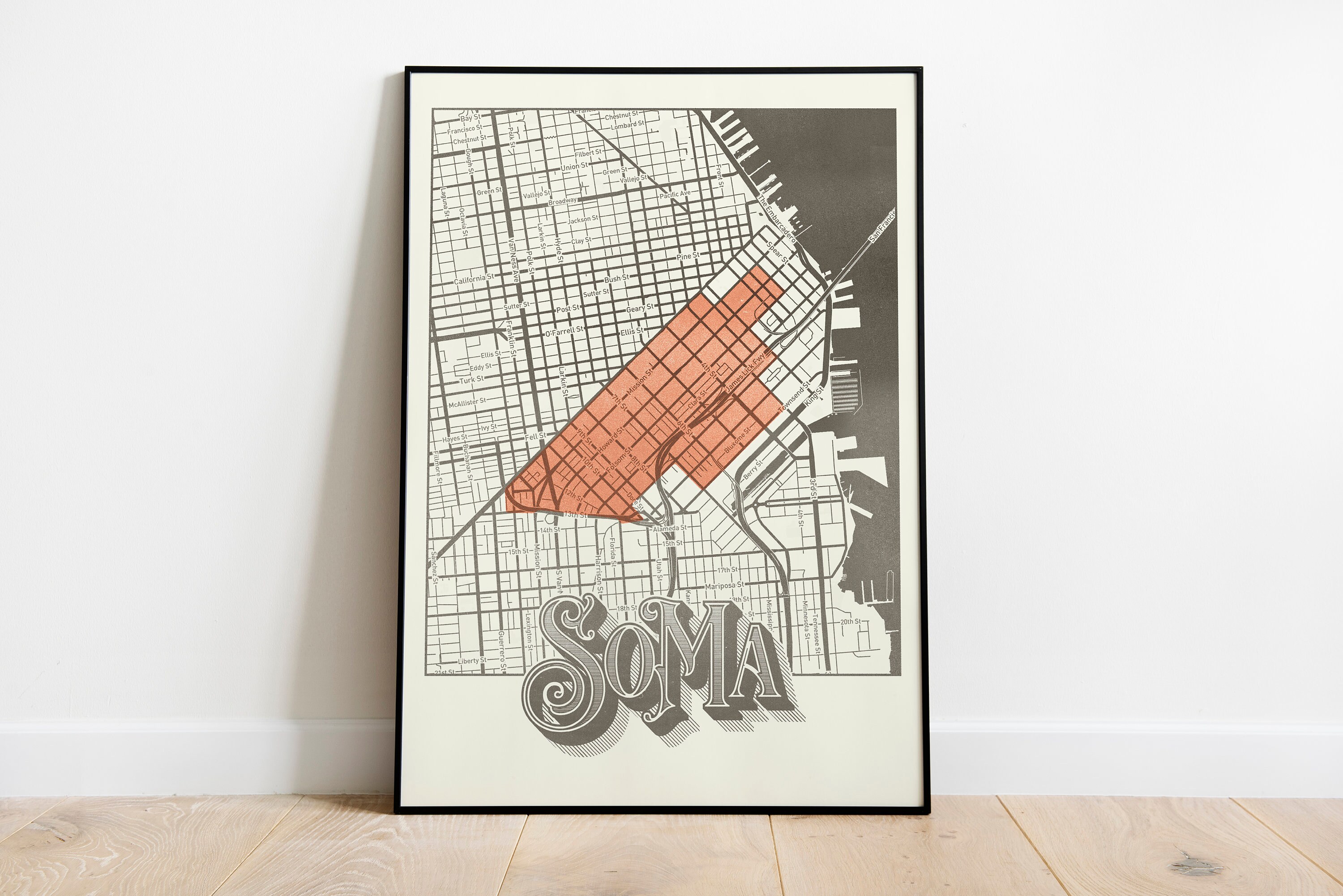 San Francisco, Soma Neighborhood Map Poster Wall Art, Orange - Etsy