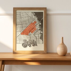 San Francisco, Soma Neighborhood Map Poster Wall Art, Orange - Etsy