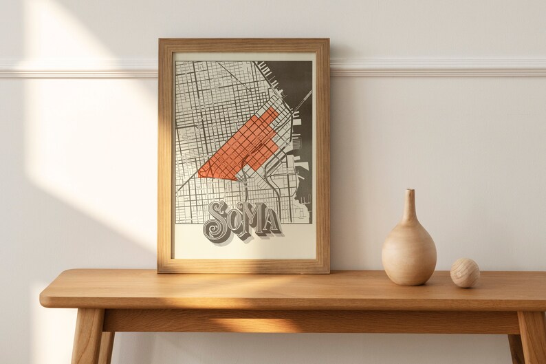 San Francisco Soma Neighborhood Map Poster Wall Art Orange - Etsy
