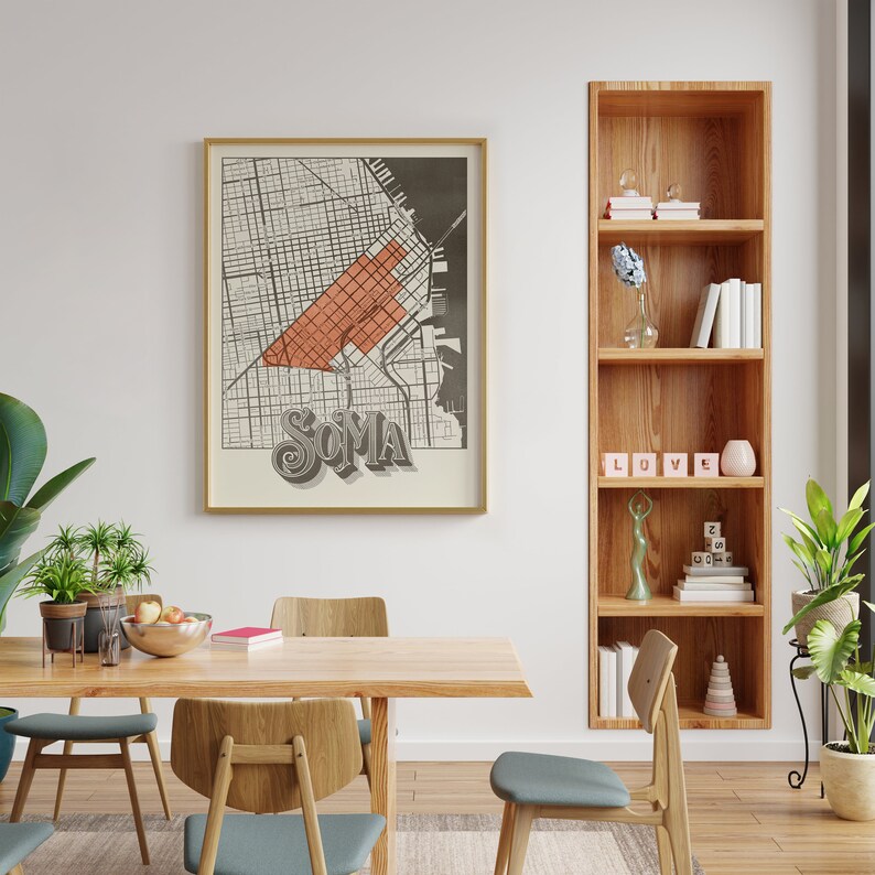 San Francisco Soma Neighborhood Map Poster Wall Art Orange - Etsy