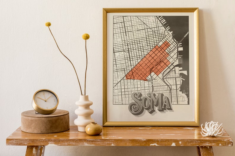 San Francisco, Soma Neighborhood Map Poster Wall Art, Orange - Etsy