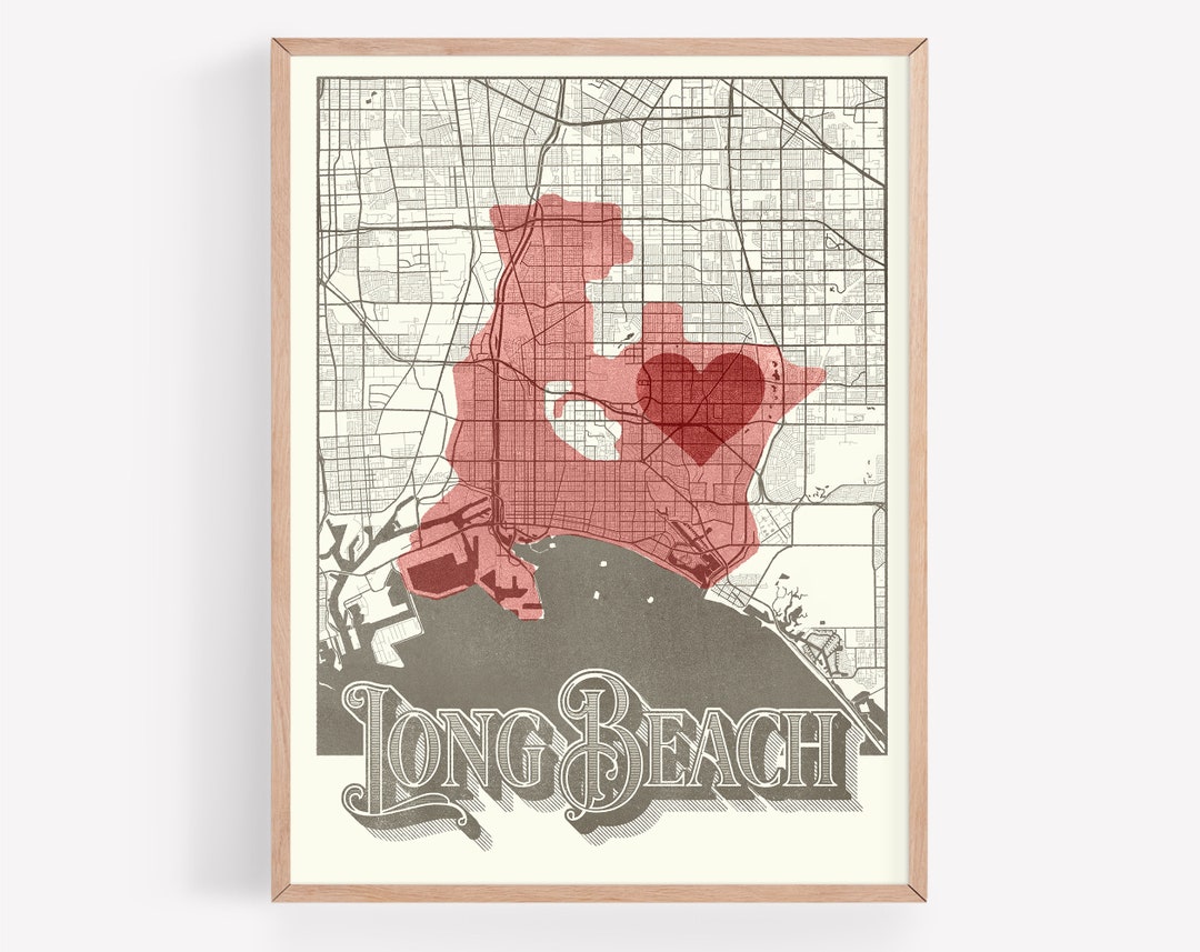 Long Beach Los Angeles Neighborhood Map Poster Wall Art - Etsy