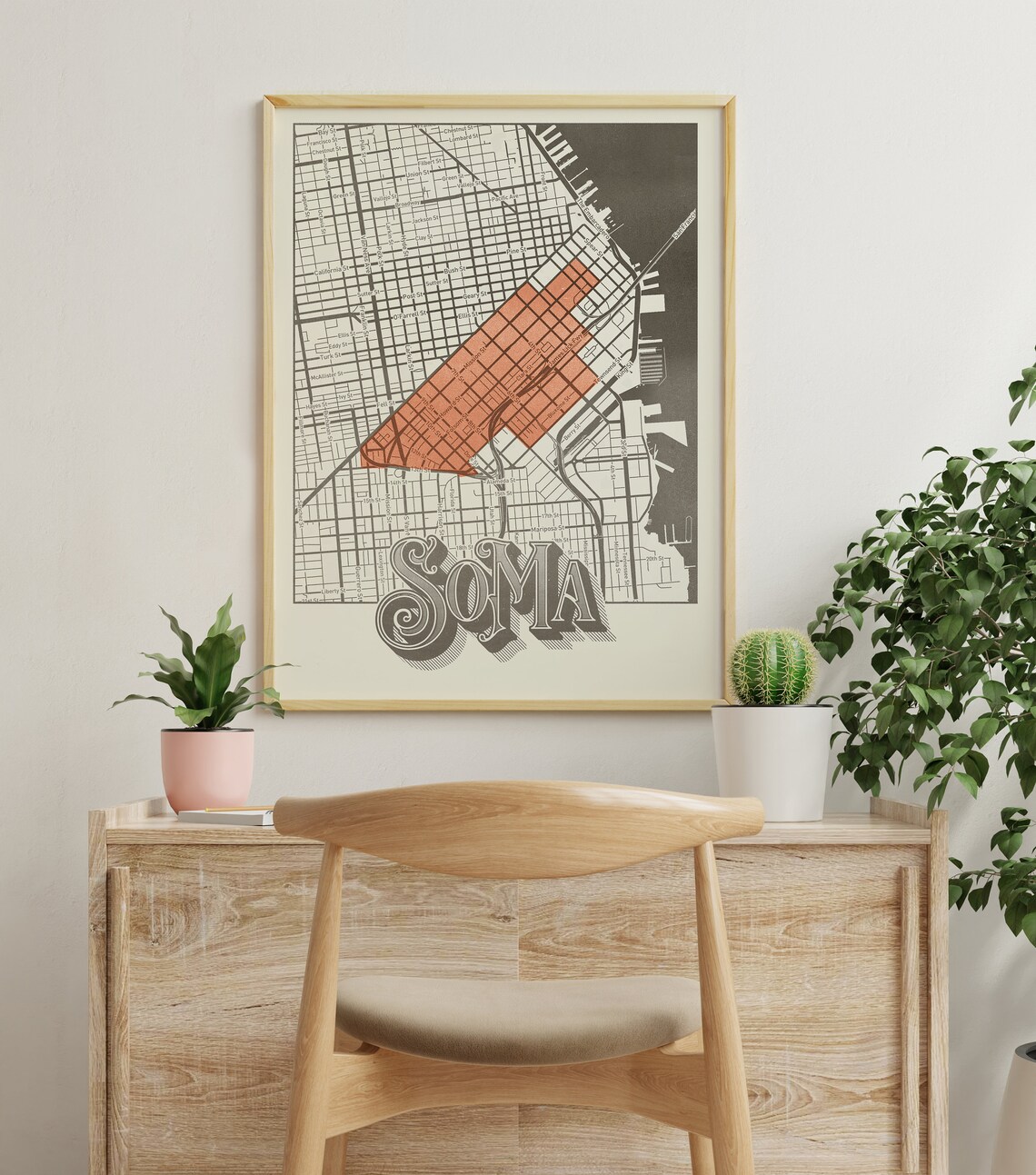 San Francisco, Soma Neighborhood Map Poster Wall Art, Orange - Etsy