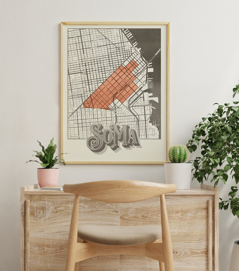 San Francisco Soma Neighborhood Map Poster Wall Art Orange - Etsy