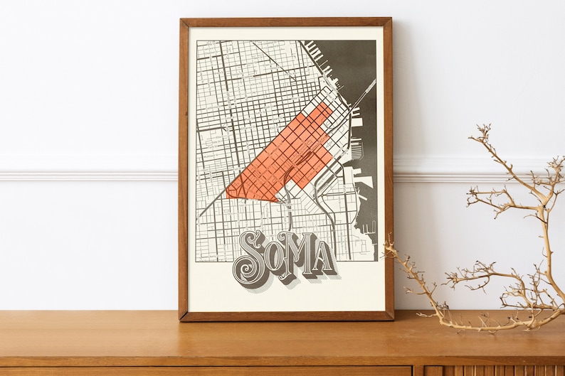 San Francisco Soma Neighborhood Map Poster Wall Art Orange - Etsy