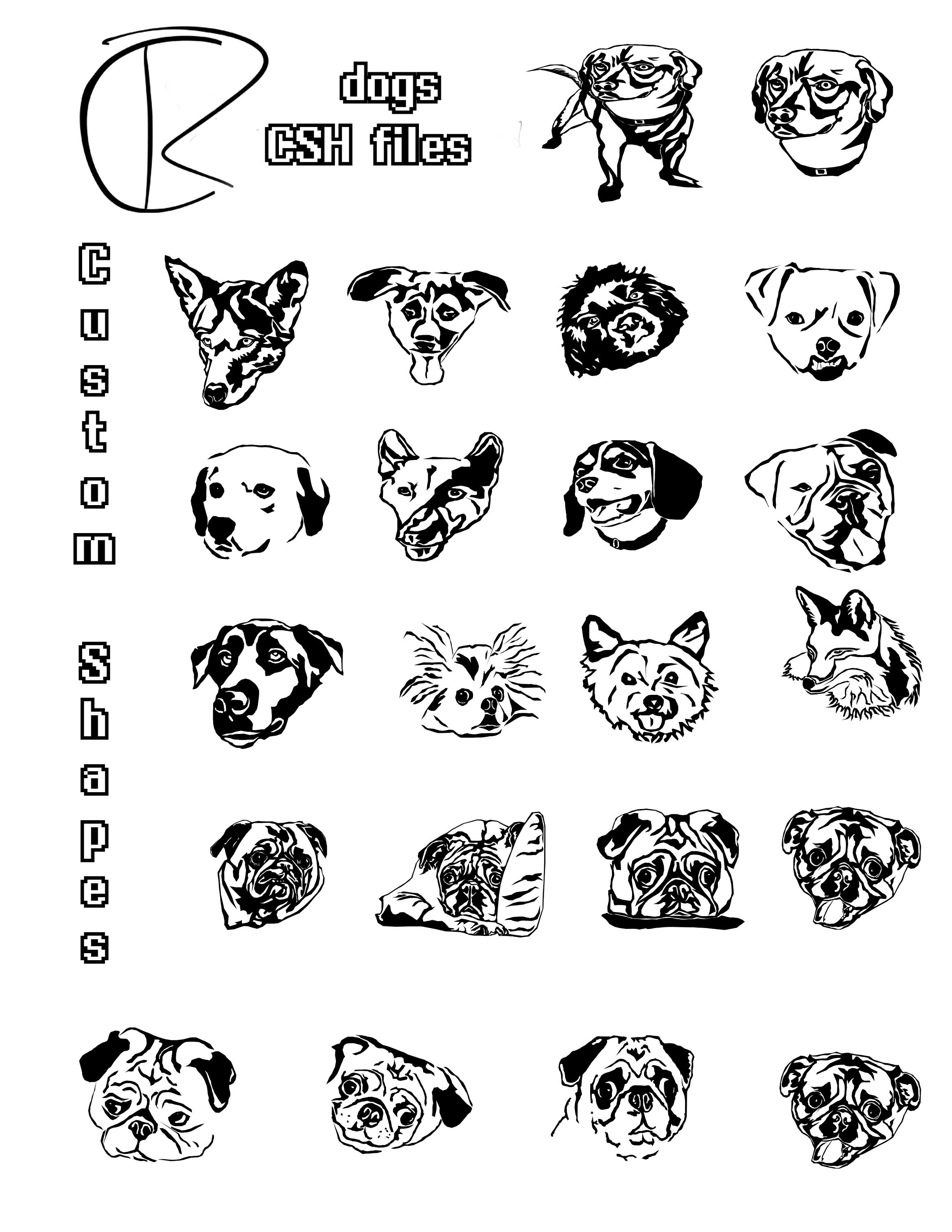 Custom Shapes Dogs Photoshop CSH files | Etsy