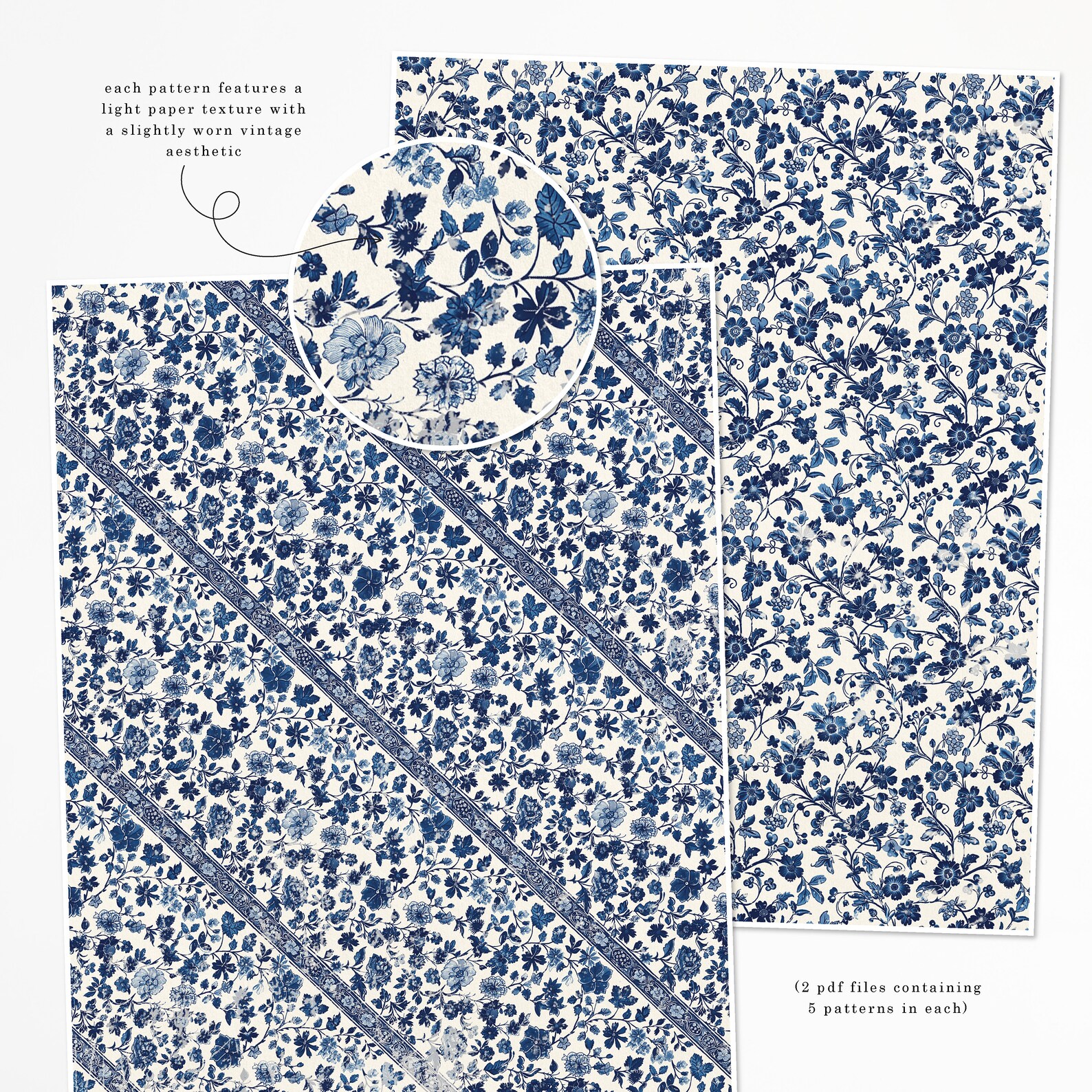 Blue Porcelain Style Digital Printable Paper Set - Junk Journal Papers ...