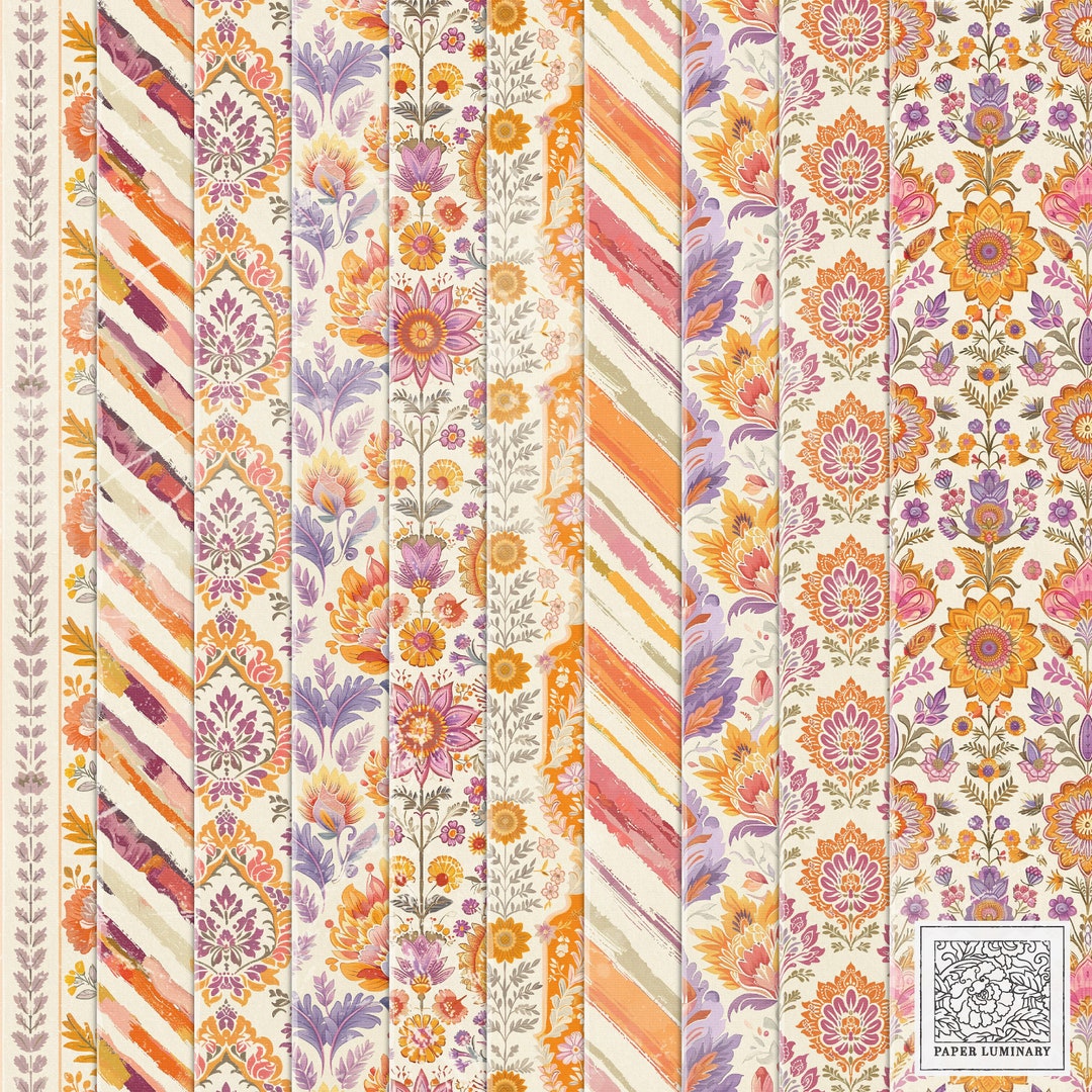 Retro Blooms Digital Printable Paper Set - Vintage Junk Journal Papers ...