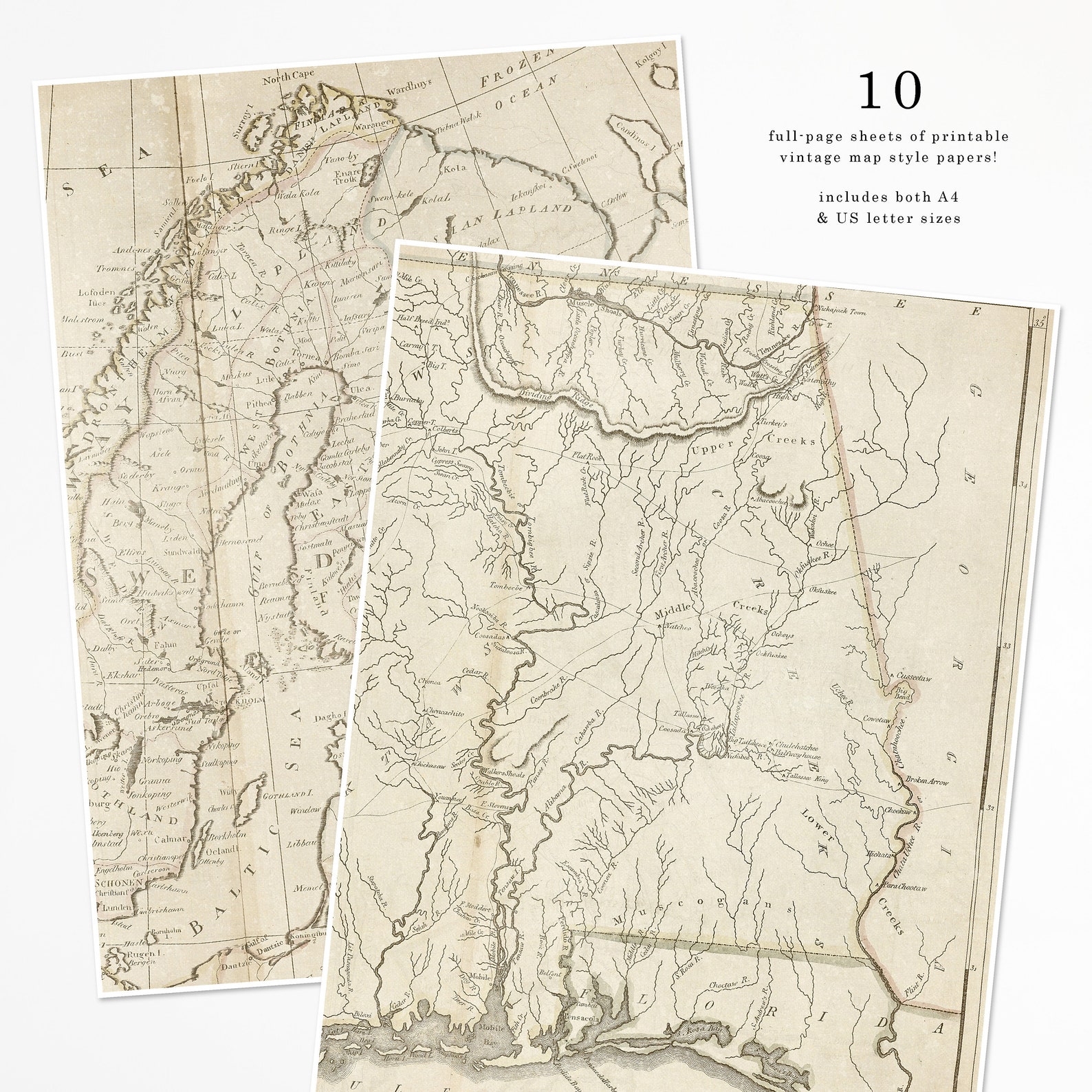 Vintage Parchment Maps Digital Paper Set: Junk Journal, Scrapbooking ...