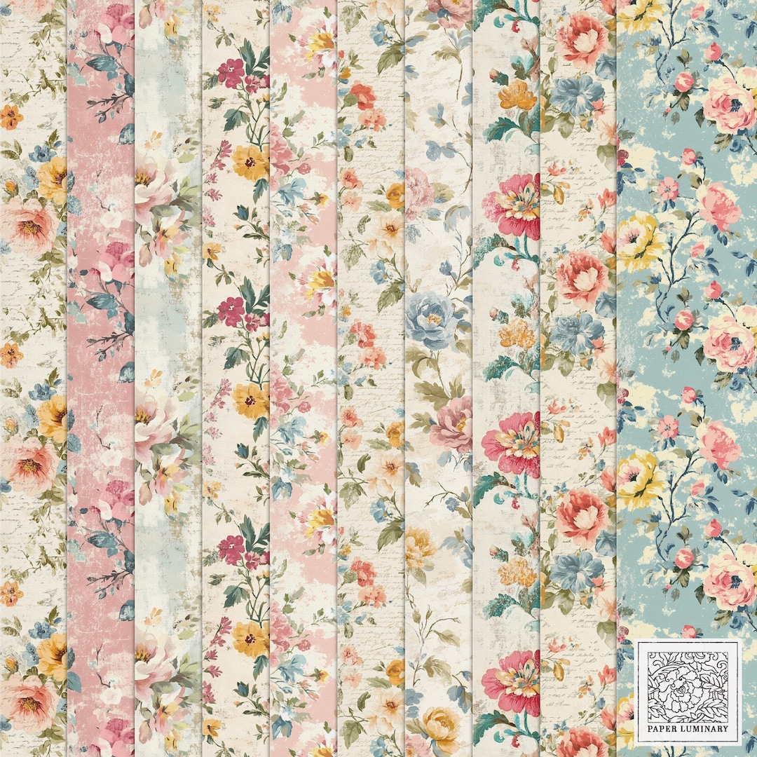 Shabby Chic Digital Printable Paper Set - Junk Journal Papers, Digital ...