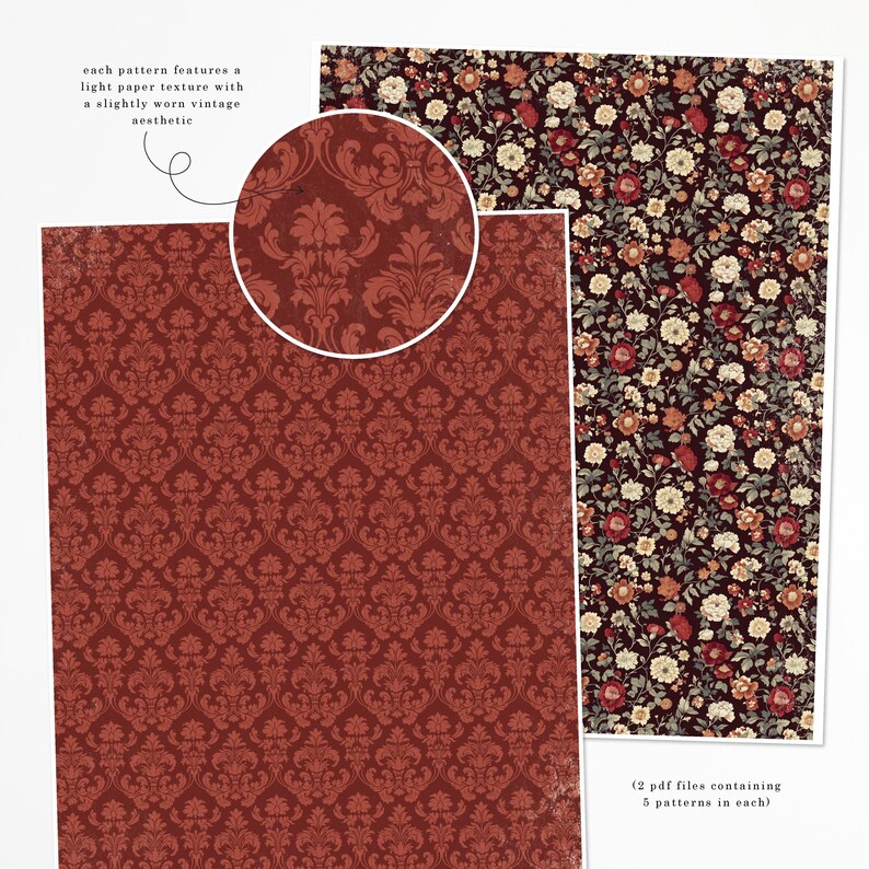 Vintage Floral Printable Paper: Heritage Red Junk Journal (digital ...